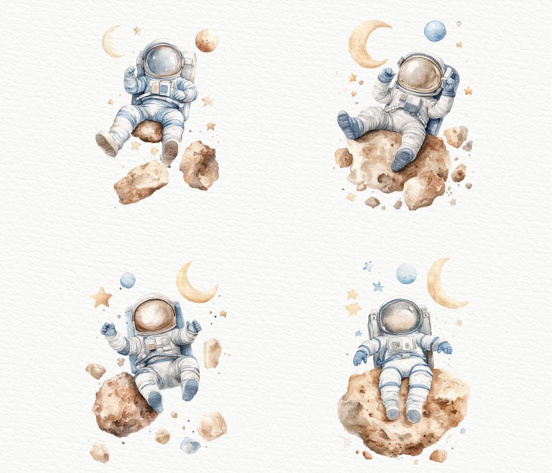 Watercolor Astronaut Clipart, Space PNG JPG, Baby Astronaut Art, Galaxy ...