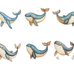 Watercolor Whale Clipart: Ocean Animals PNG Bundle (digital Download ...
