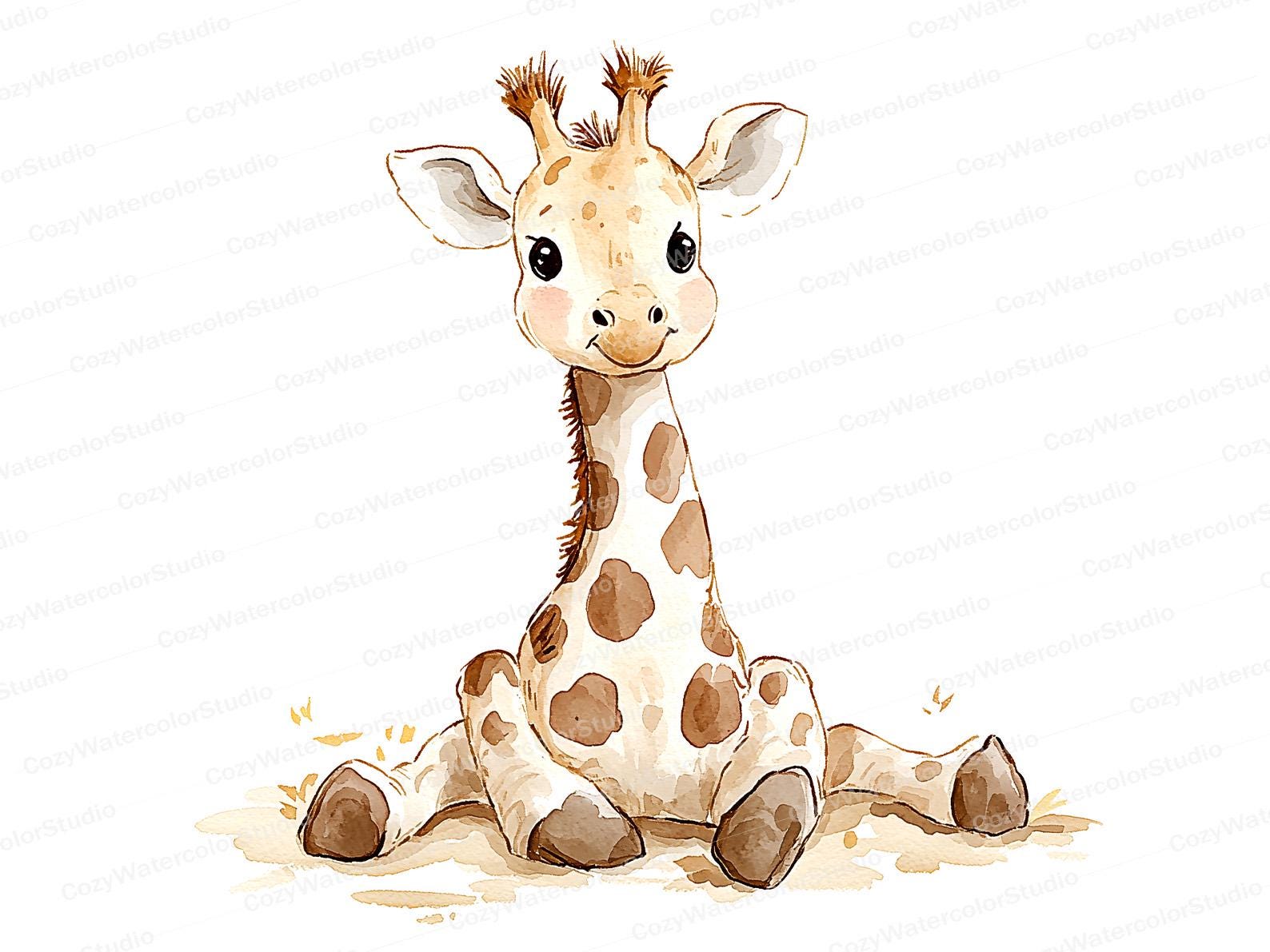 Baby Giraffe Watercolor Clipart | Cute Safari Animal PNG | Nursery Art ...