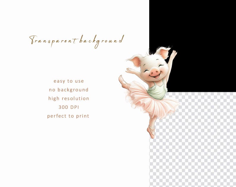 Ballerina Pig Clipart | Cute Ballet Illustrations (PNG JPG) - Etsy