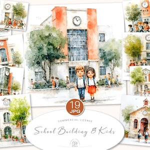 Watercolor School Clipart: Back to School Illustrations (19 Jpgs, 300 ...
