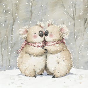 10 Winter Koala Clipart Cute Hugging Koalas in Snow Hand Painted Animal ...