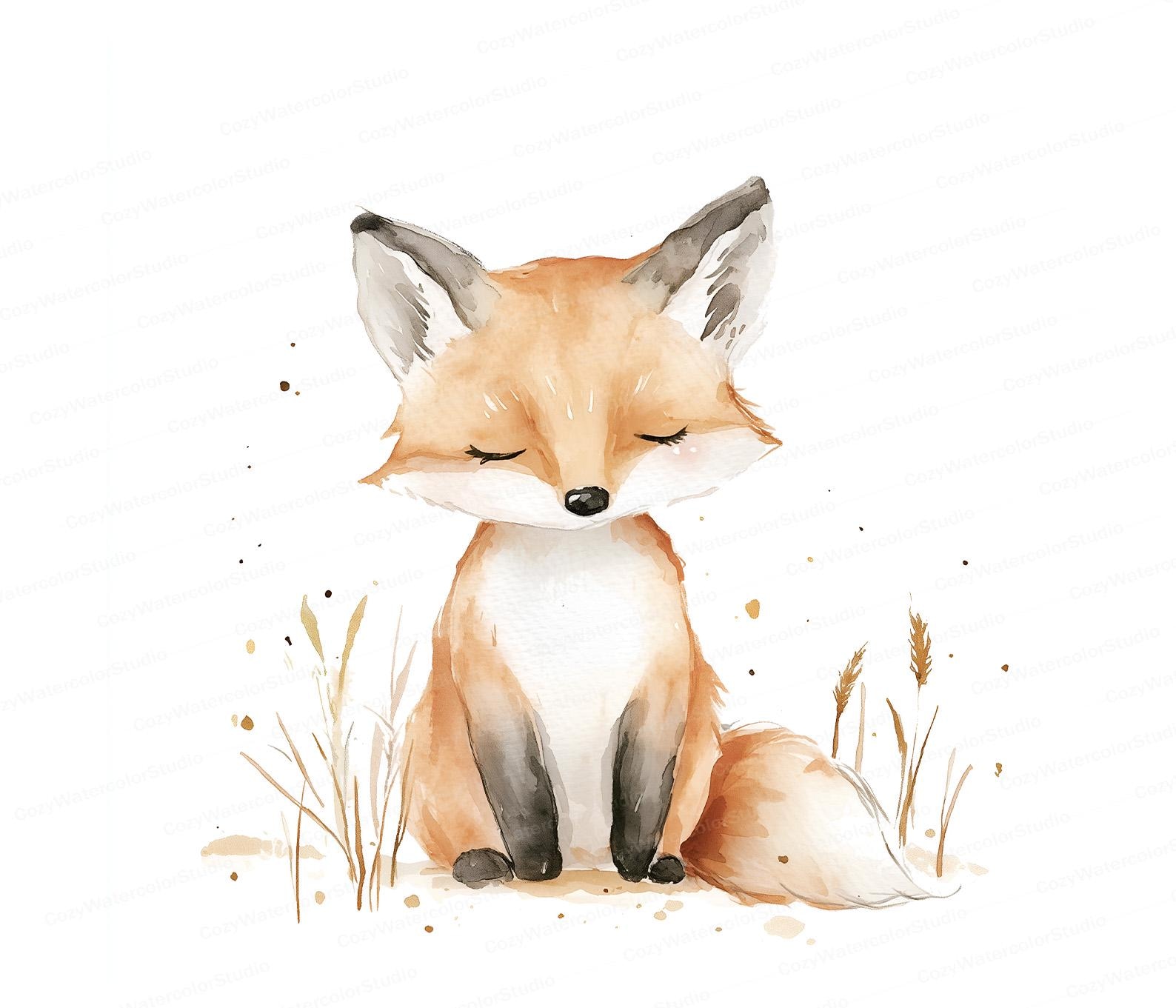 Watercolor Fox Clipart | Cute Woodland Animal Art | Digital Download ...