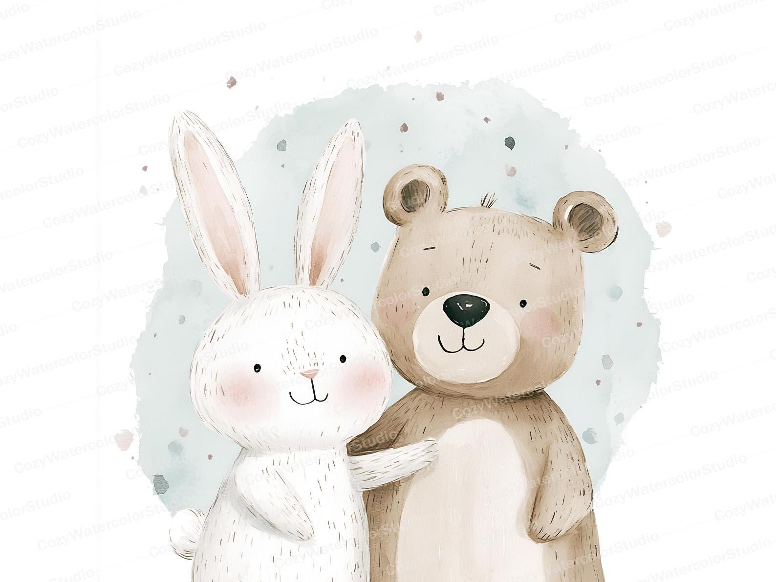 8 Watercolor Bear and Rabbit Clipart | Cute Animal Best Friends ...