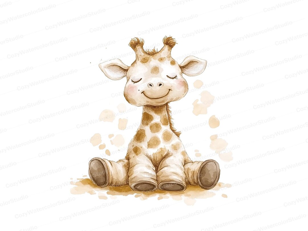 10 Cute Baby Giraffe Clipart Set - Watercolor Jungle Animal Digital ...