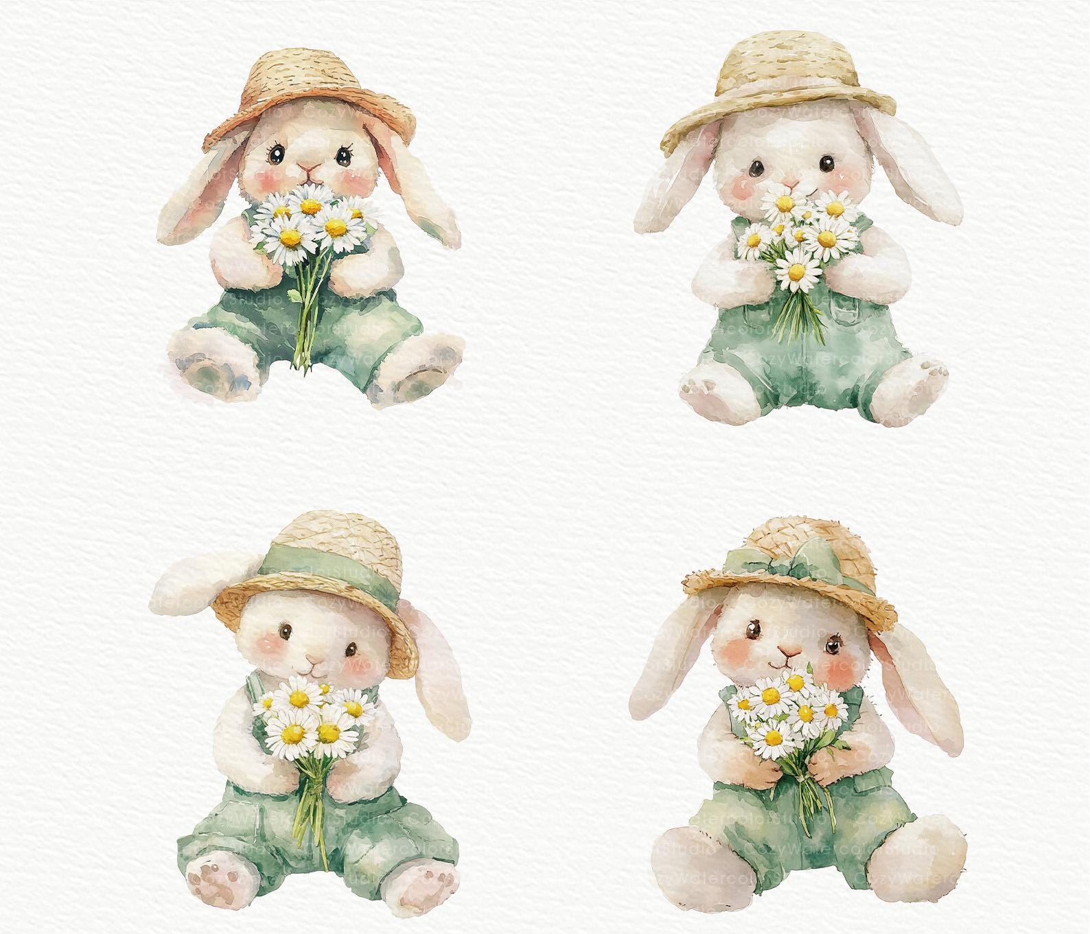 Watercolor Bunny Clipart: Spring Easter Illustration (digital Download ...
