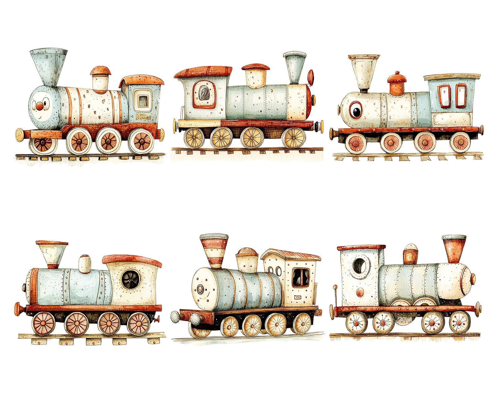 23 Train Clipart PNG JPG, Cute Watercolor Train Set for Scrapbooking ...