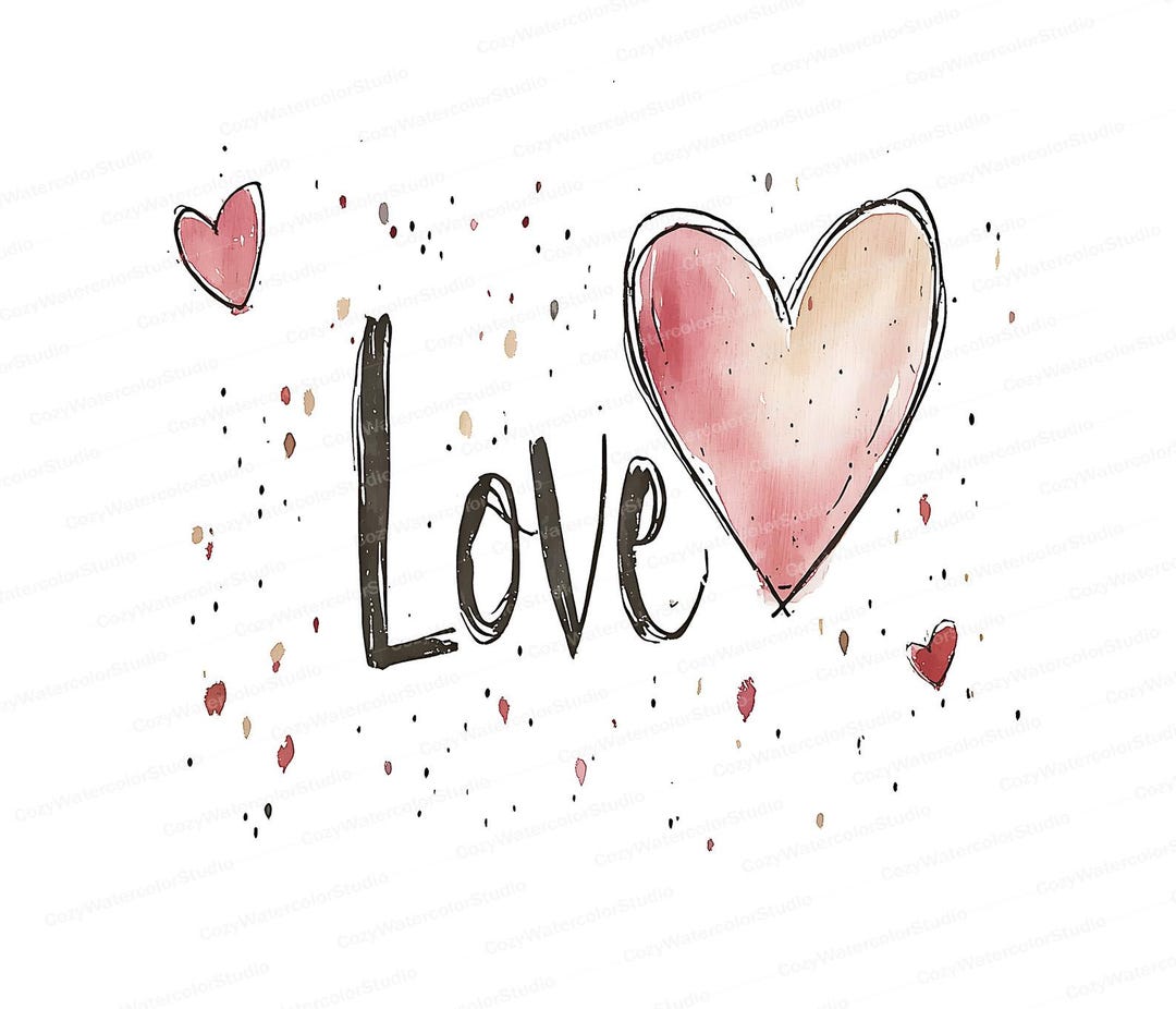 Watercolor Love Heart Clipart: Valentine's Day Art (JPG Digital ...
