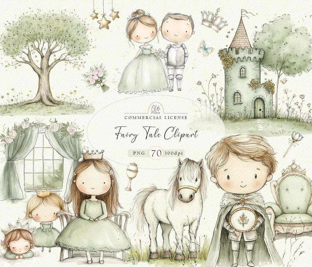 Fairy Tale Clipart - Princess and Prince PNG Set - Cute Castle ...
