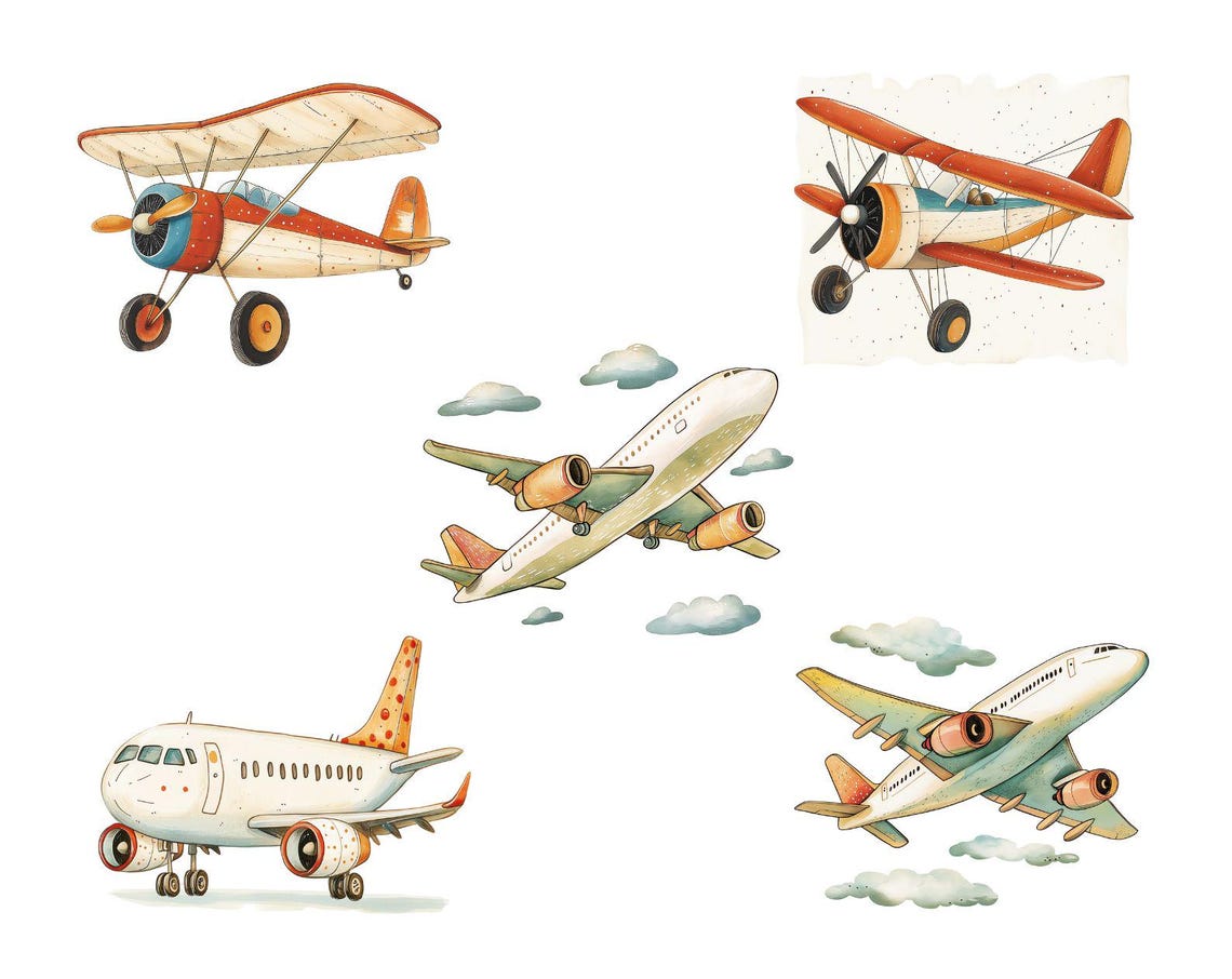 Vintage Airplane Clipart Bundle – Retro Aircraft PNG JPG | Plane ...