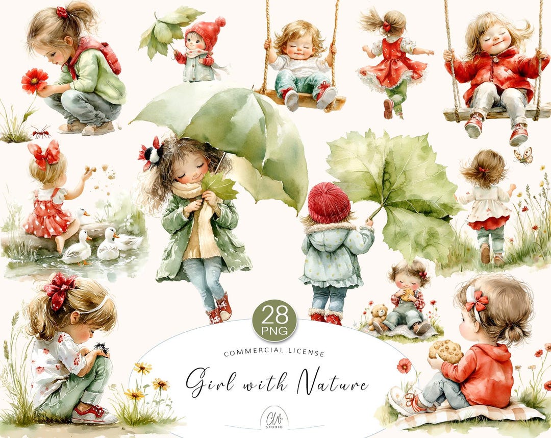 Watercolor Girl Clipart: Nature Toddler PNG Set (digital Download) - Etsy