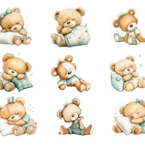 33 PNG Sleepy Bear Clipart • Soft Beige & Baby Blue Teddy Bear ...
