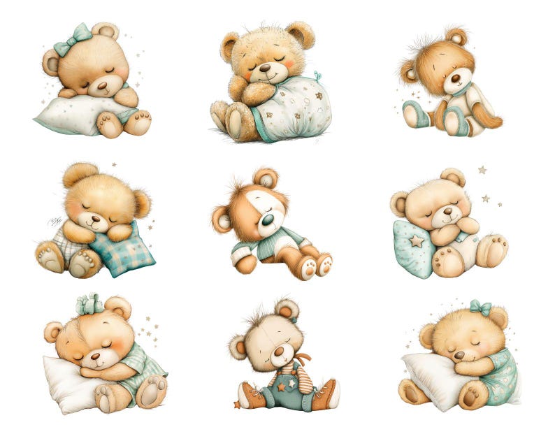 33 PNG Sleepy Bear Clipart • Soft Beige & Baby Blue Teddy Bear ...