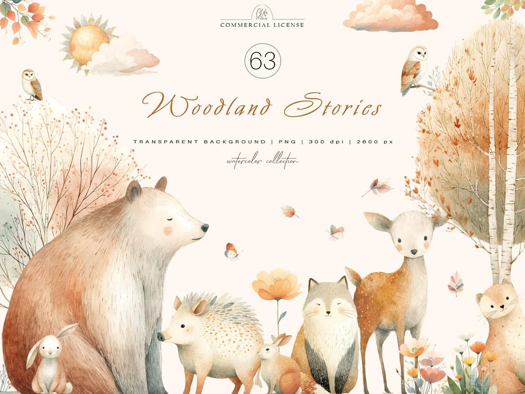 Woodland Animals Clipart Set: Deer, Bear, Fox PNG (digital Download) - Etsy