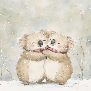 10 Winter Koala Clipart Cute Hugging Koalas in Snow Hand Painted Animal ...