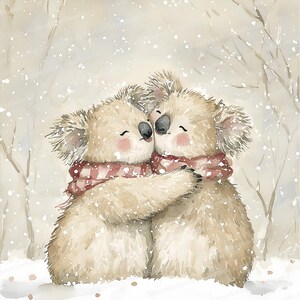 10 Winter Koala Clipart Cute Hugging Koalas in Snow Hand Painted Animal ...