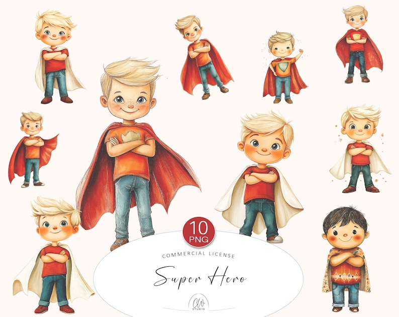 10 Superhero Boy Clipart Set | Cute PNG Illustrations for Kids ...