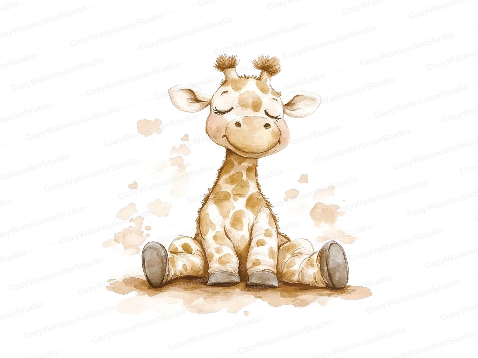 10 Cute Baby Giraffe Clipart Set - Watercolor Jungle Animal Digital ...