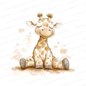 10 Cute Baby Giraffe Clipart Set - Watercolor Jungle Animal Digital ...