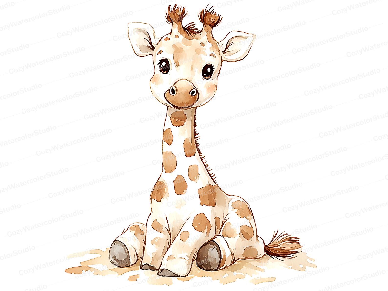 Baby Giraffe Watercolor Clipart | Cute Safari Animal PNG | Nursery Art ...