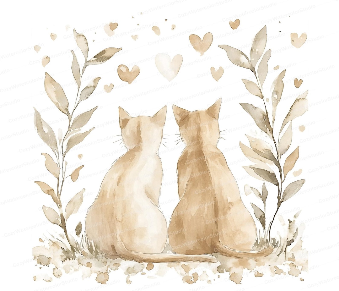 Watercolor Cat Couple Clipart: Valentine's Day Art (digital Download ...