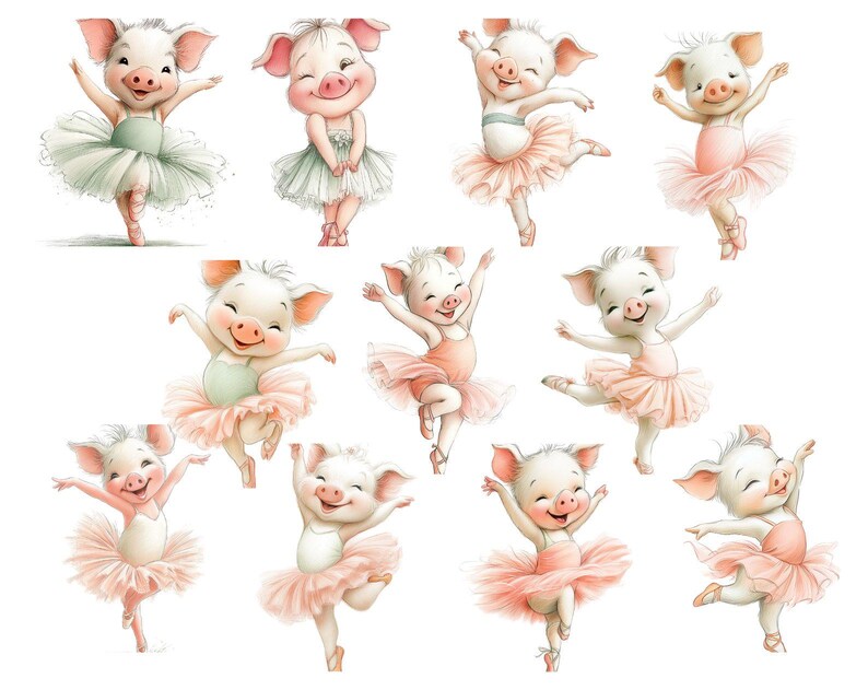 33 Ballerina Pig Clipart PNG JPG | Cute Ballet Piggy Illustrations for ...