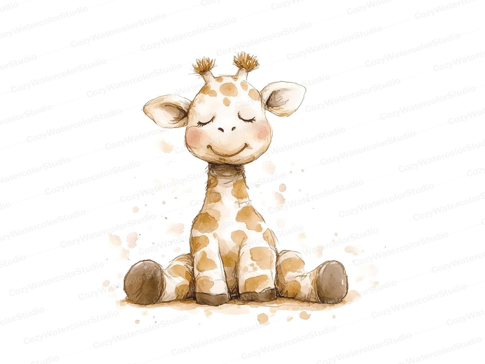 10 Cute Baby Giraffe Clipart Set - Watercolor Jungle Animal Digital ...