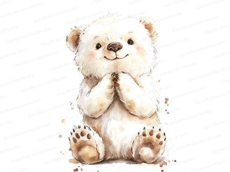 10 Cute Bear Watercolor Clipart – Adorable Animal Illustration for Baby ...
