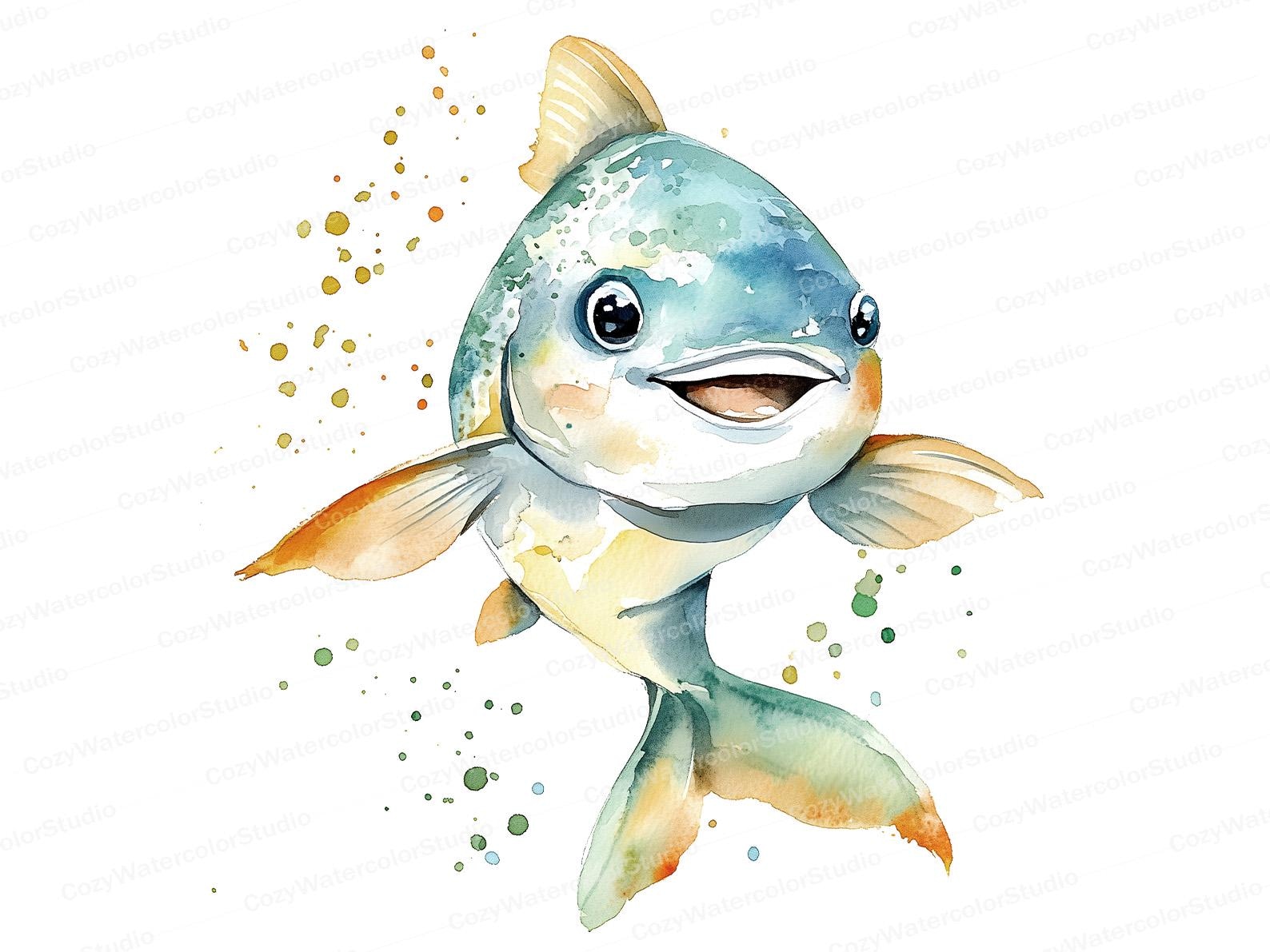Watercolor Fish Clipart Set | Cute Sea Animals Illustrations (digital ...
