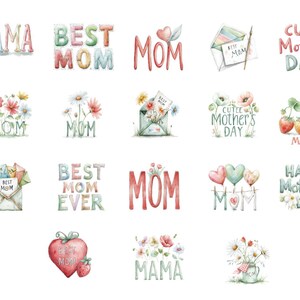 50 PNG Mother's Day Clipart • Watercolor Mom and Daughter Love ...