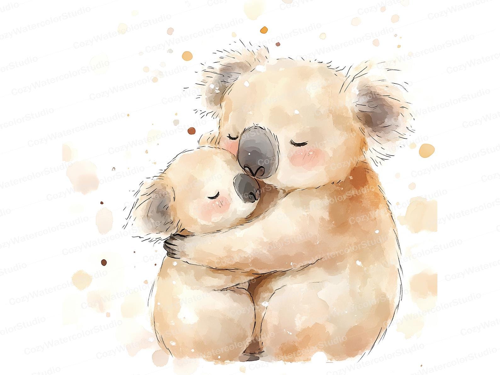 10 Watercolor Koala Clipart Set - Hugging Koala Couple, Cute Digital ...