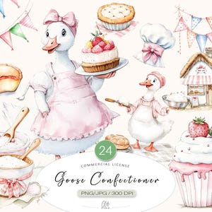 24 Goose Baking Clipart PNG JPG | Cute Duck Kitchen Art, Cupcake Bakery ...
