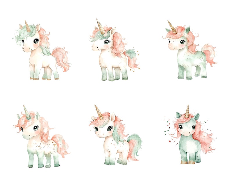 Watercolor Unicorn Clipart: Pastel Nursery Art (PNG JPG, 300 DPI) - Etsy