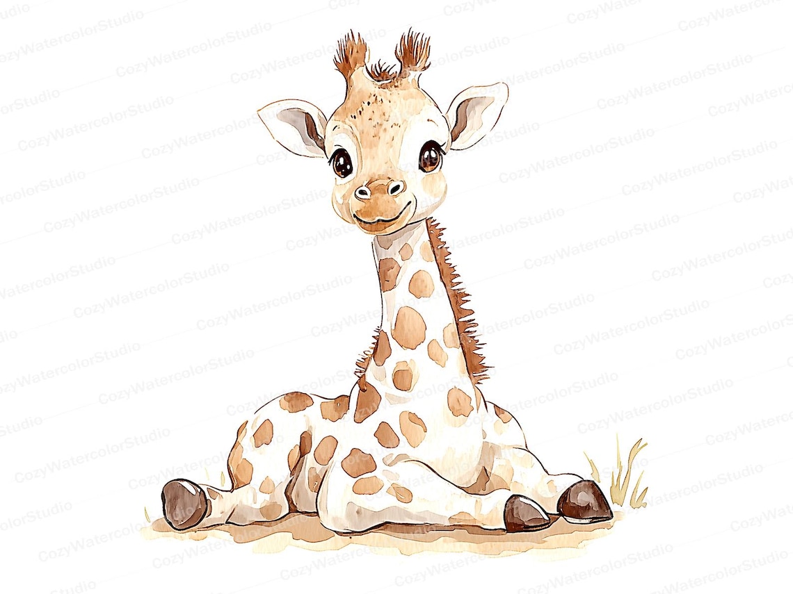 Baby Giraffe Watercolor Clipart | Cute Safari Animal PNG | Nursery Art ...
