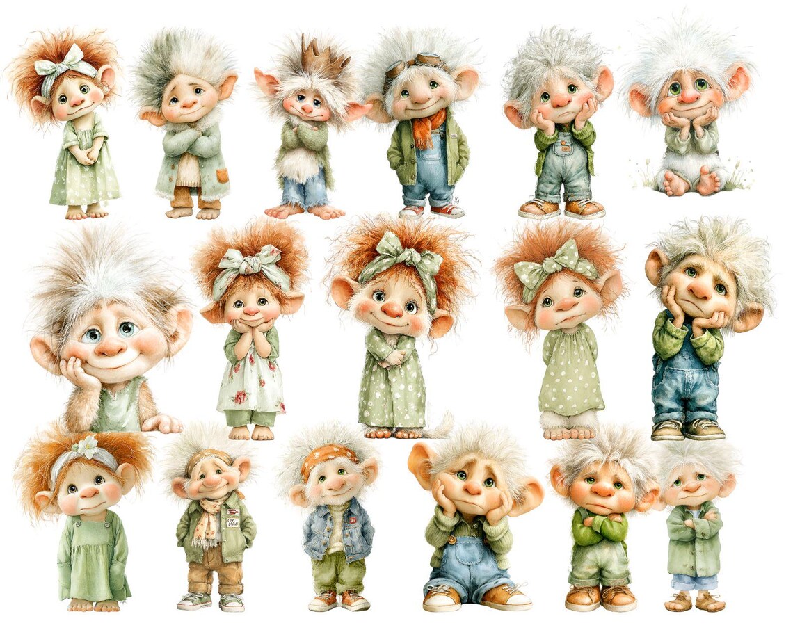 Cute Troll Clipart – 35 Whimsical Watercolor PNG Illustrations - Etsy