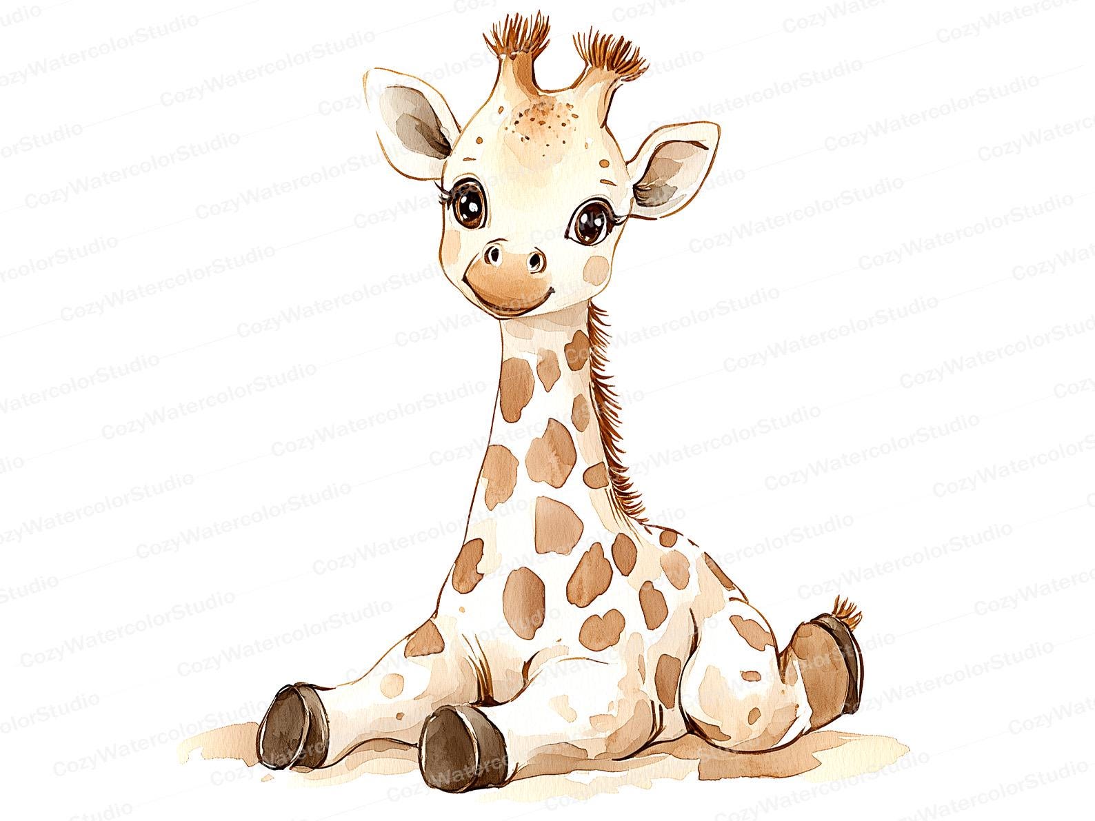 Baby Giraffe Watercolor Clipart | Cute Safari Animal PNG | Nursery Art ...
