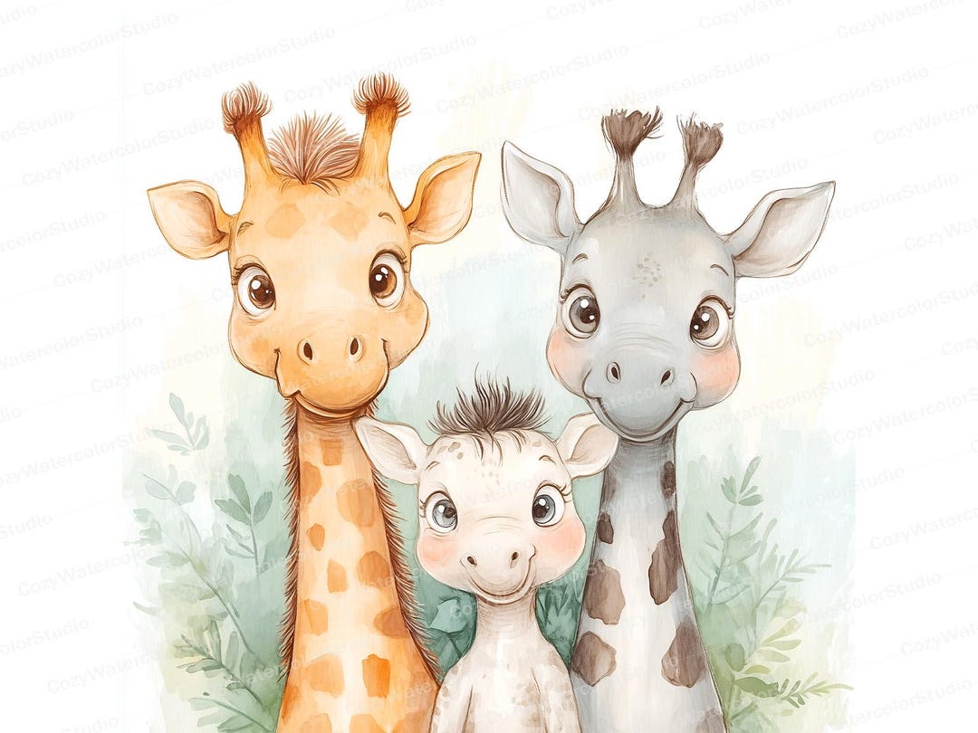 8 Adorable Watercolor Giraffe Clipart Set | Watercolor Animal ...