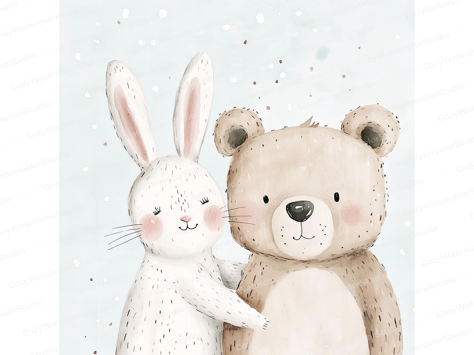 8 Watercolor Bear and Rabbit Clipart | Cute Animal Best Friends ...