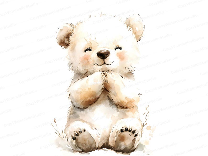 10 Cute Bear Watercolor Clipart – Adorable Animal Illustration for Baby ...