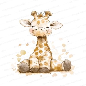 10 Cute Baby Giraffe Clipart Set - Watercolor Jungle Animal Digital ...