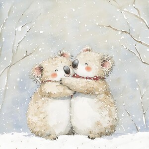 10 Winter Koala Clipart Cute Hugging Koalas in Snow Hand Painted Animal ...