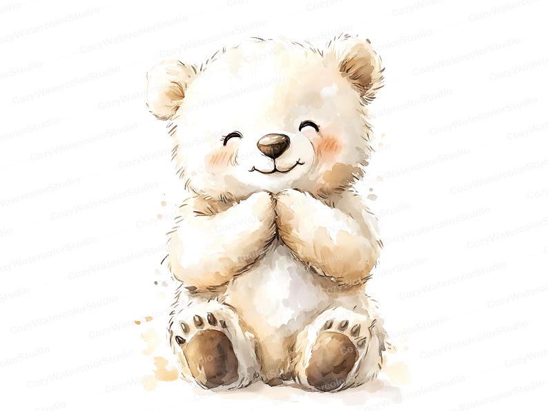 10 Cute Bear Watercolor Clipart – Adorable Animal Illustration for Baby ...