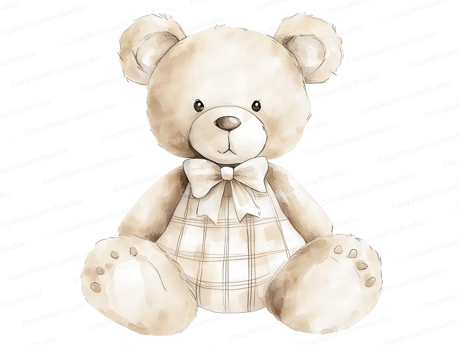 10 Vintage Teddy Bear Clipart | Beige Watercolor Bear Illustration ...