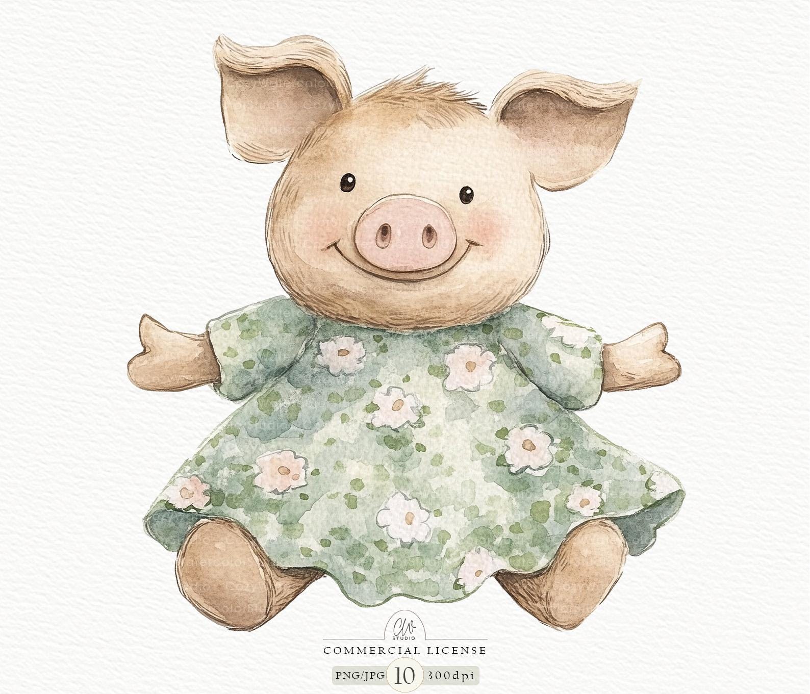 Watercolor Pig Clipart: Farmhouse Nursery Art (digital Download) - Etsy