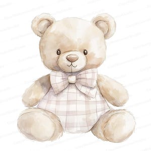 10 Vintage Teddy Bear Clipart | Beige Watercolor Bear Illustration ...