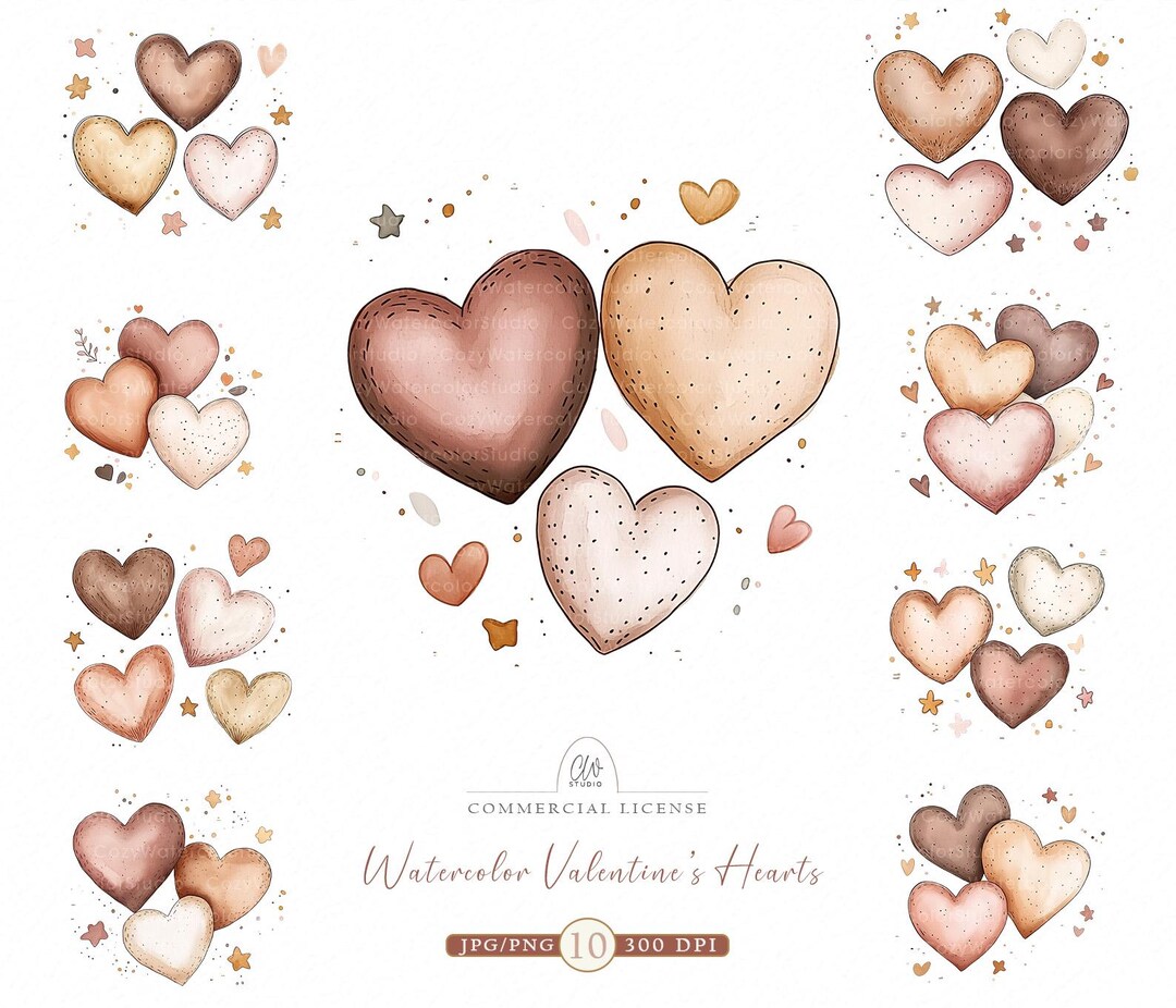 Watercolor Heart Clipart - 10 PNG JPG - Valentine’s Day Digital ...
