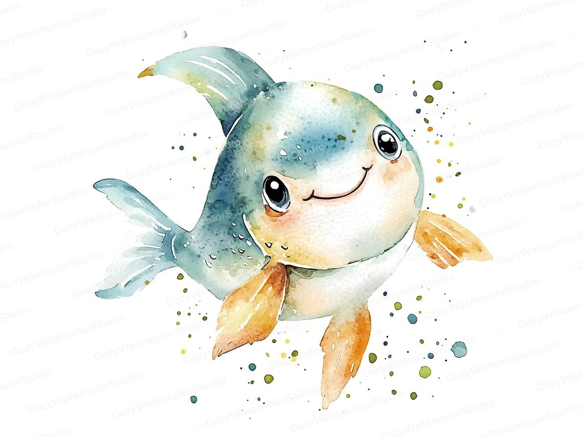 10 Watercolor Fish Clipart Set | Watercolor Cute Sea Animals ...