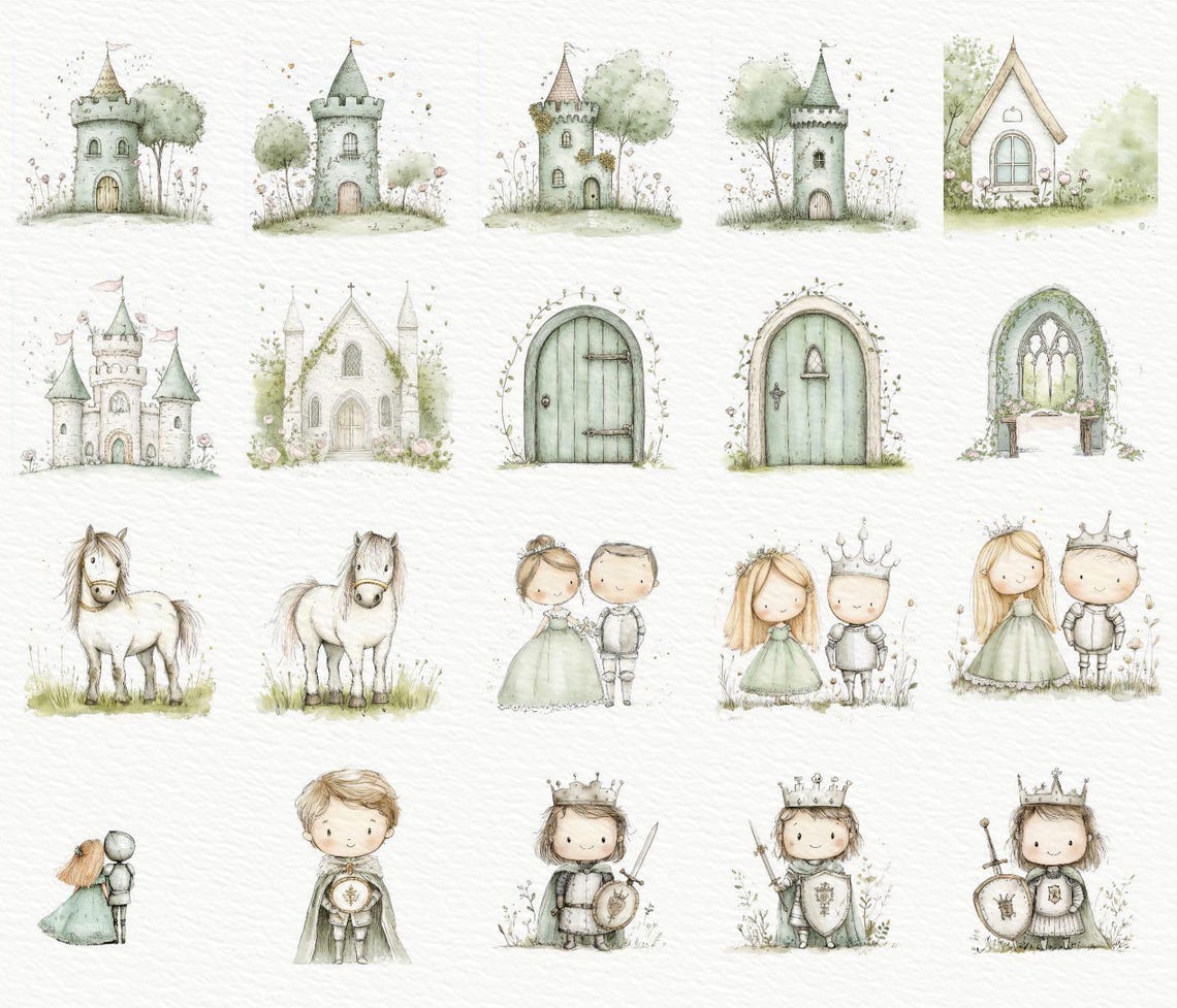 Princess and Prince Clipart – Fairy Tale Castle PNG Set (digital ...