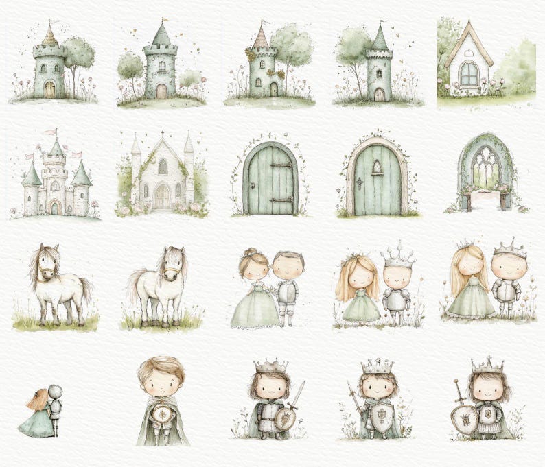 Fairy Tale Clipart - Princess and Prince PNG Set - Cute Castle ...