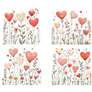 Watercolor Valentine's Day Bears Clipart Set 16 PNG JPG Cute Heart ...